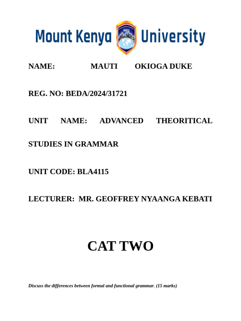 Differences Between Formal and Functional Grammars | PDF | Syntax | Semantics