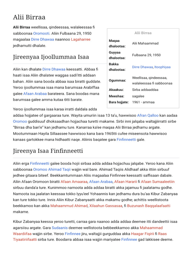Alii Birraa - Wikipedia | PDF