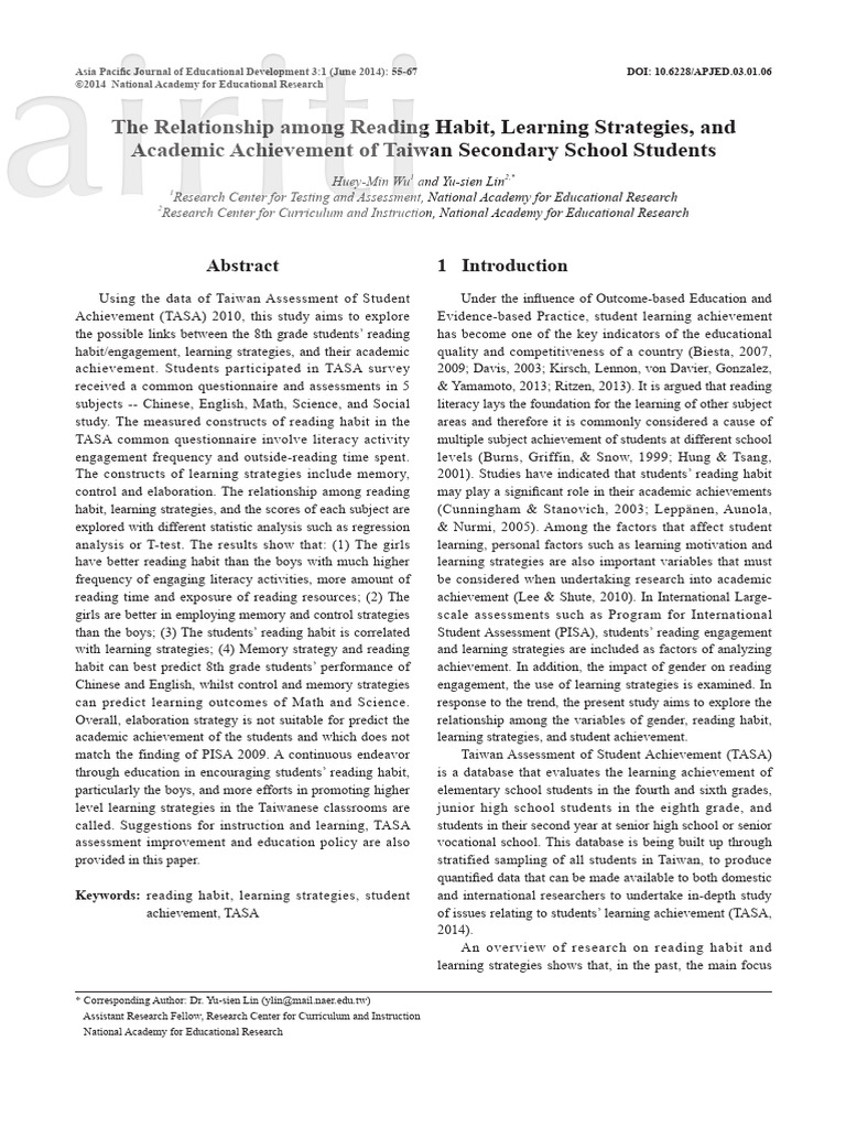 The Relationship Among Reading Habit, Learning Strategies, and Academic ...