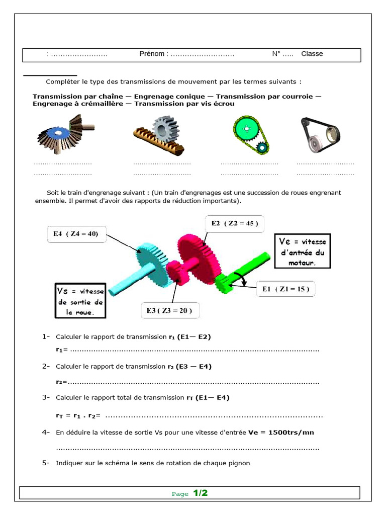 Exercices sur poulies et engrenages | PDF | Engrenage | Courroie