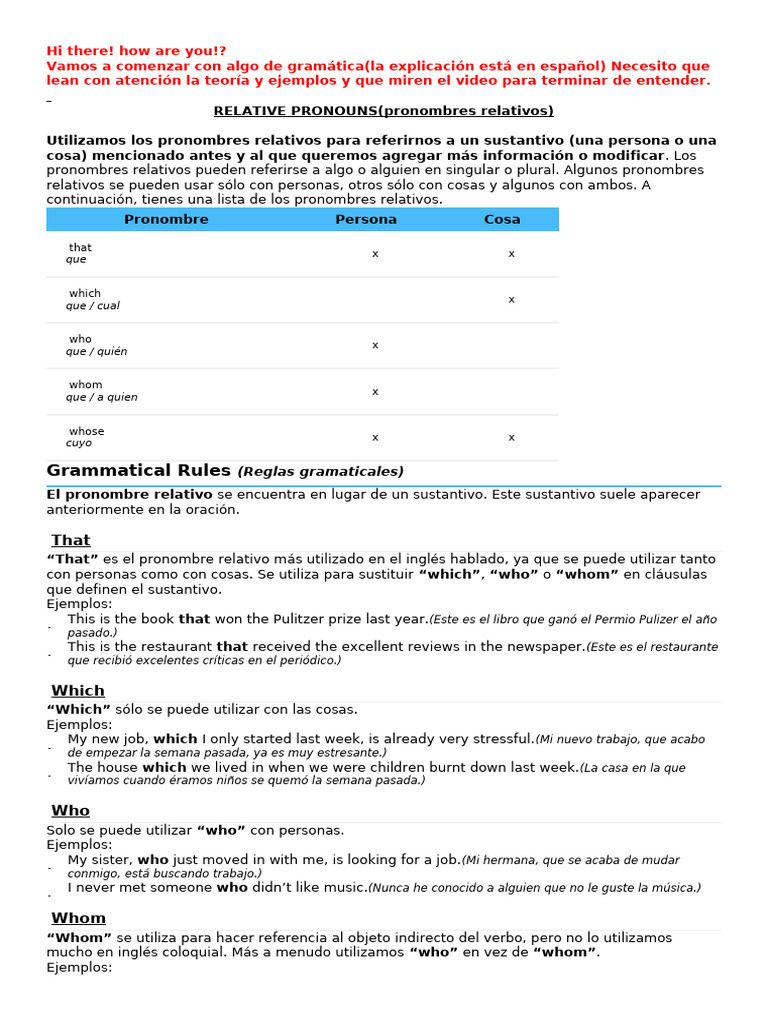 relative pronouns | PDF | Pronombre | Sustantivo