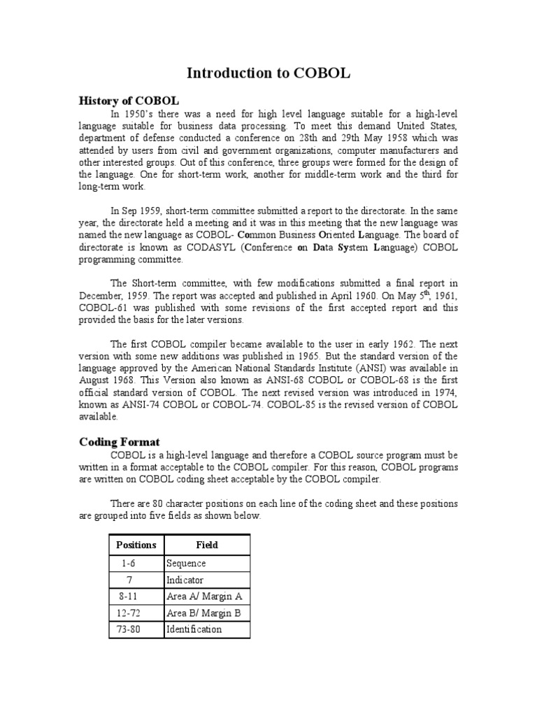 Introduction To Cobol Pdf Computer Program Programming