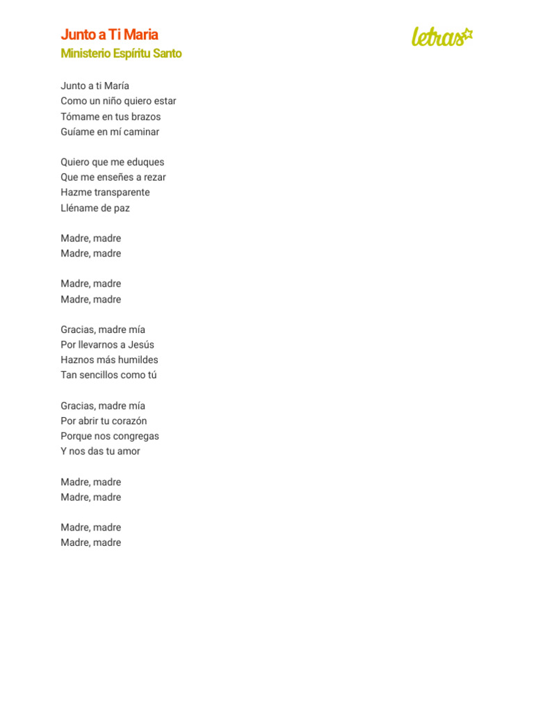 Junto a Ti María: Letra y Reflexión | PDF