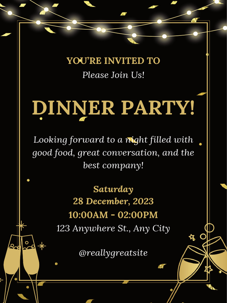 Gold Elegant Dinner Party Invitation Portrait | PDF