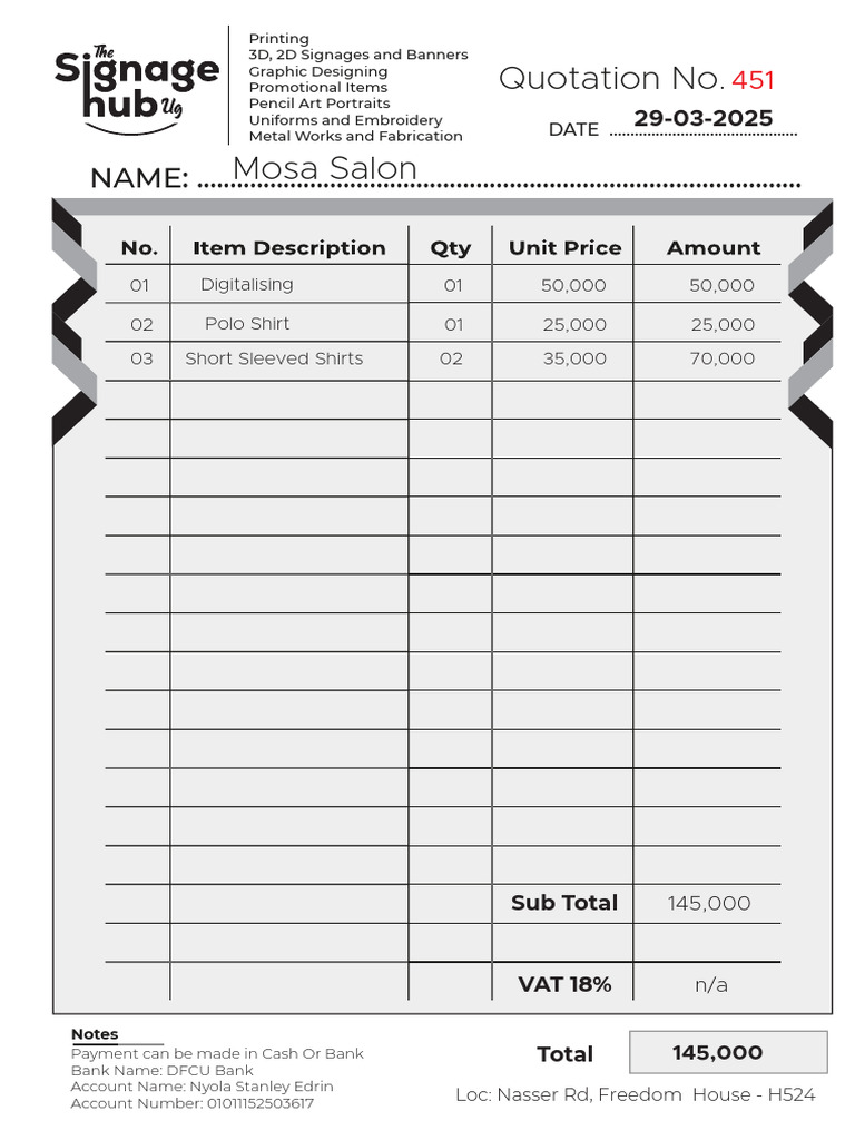 Mosa Salon Sample Quote | PDF