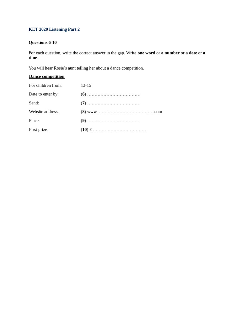 KET 2020 Listening Part 2 V Comp | PDF
