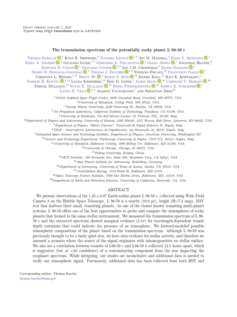 The Transmission Spectrum of The Potentially Rocky Planet L 98-59 C ...