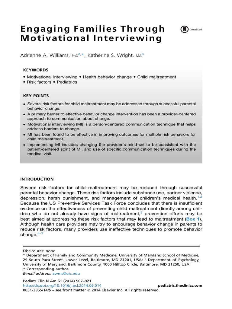 Engaging Families Through Motivational Interviewing (Williams, Adrienne ...