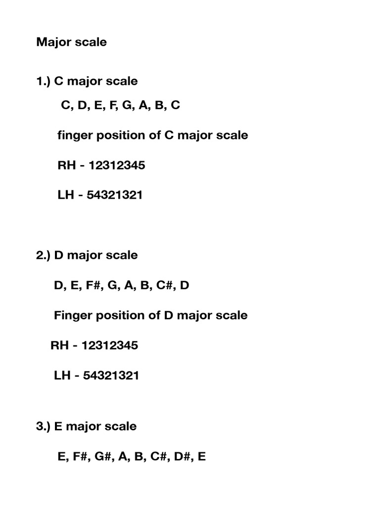 Major Scales and Finger Positions | PDF