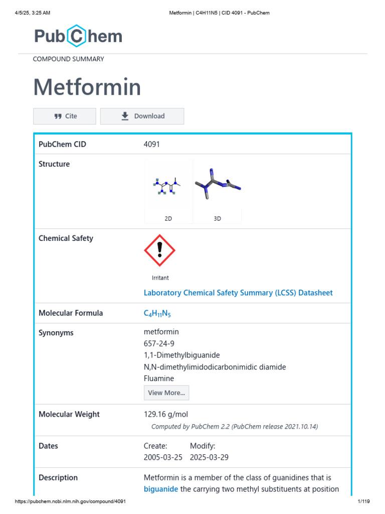 Metformin - C4H11N5 - CID 4091 - PubChem | PDF