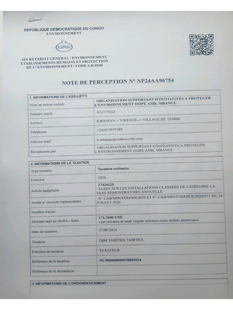 Note de Perception Dgrad 1 | PDF