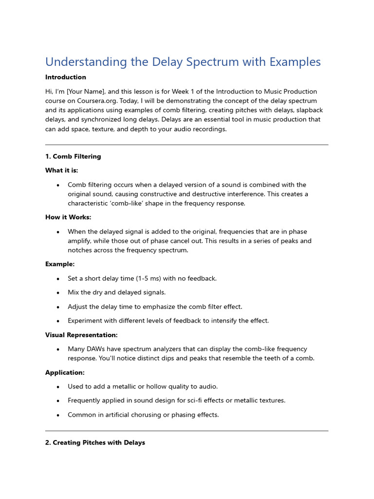 Understanding The Delay Spectrum With Examples | PDF | Sound | Pitch ...