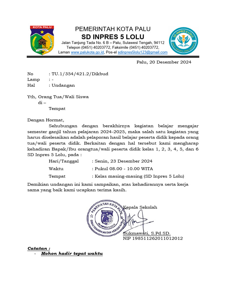 Undangan Penerimaan Raport | PDF