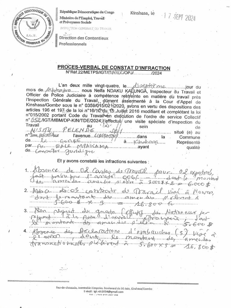 PV Inspection Du Travail 190924 | PDF