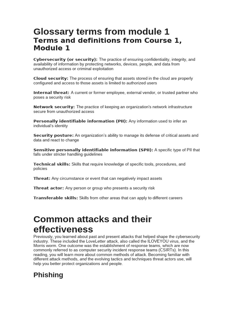 Glossary Terms From Module 1 | PDF | Malware | Phishing