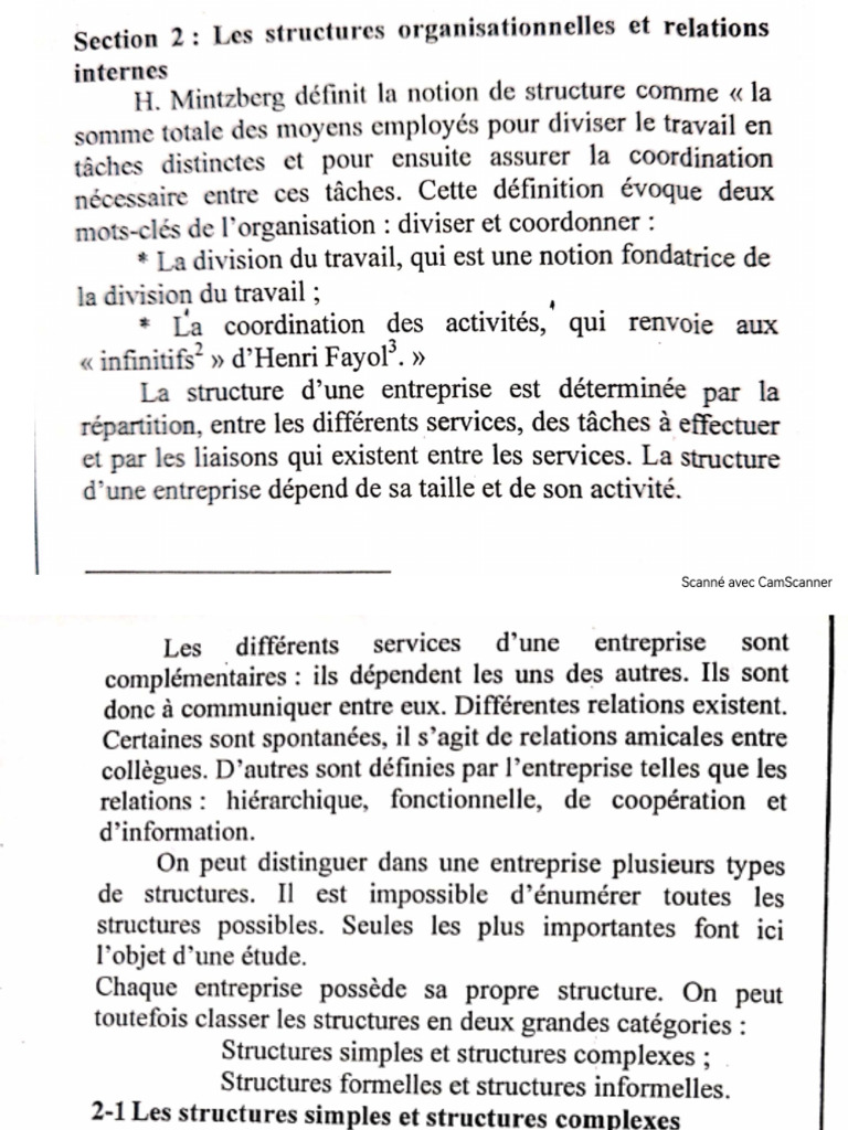 Dossier 2les Structures Organisationnelles | PDF