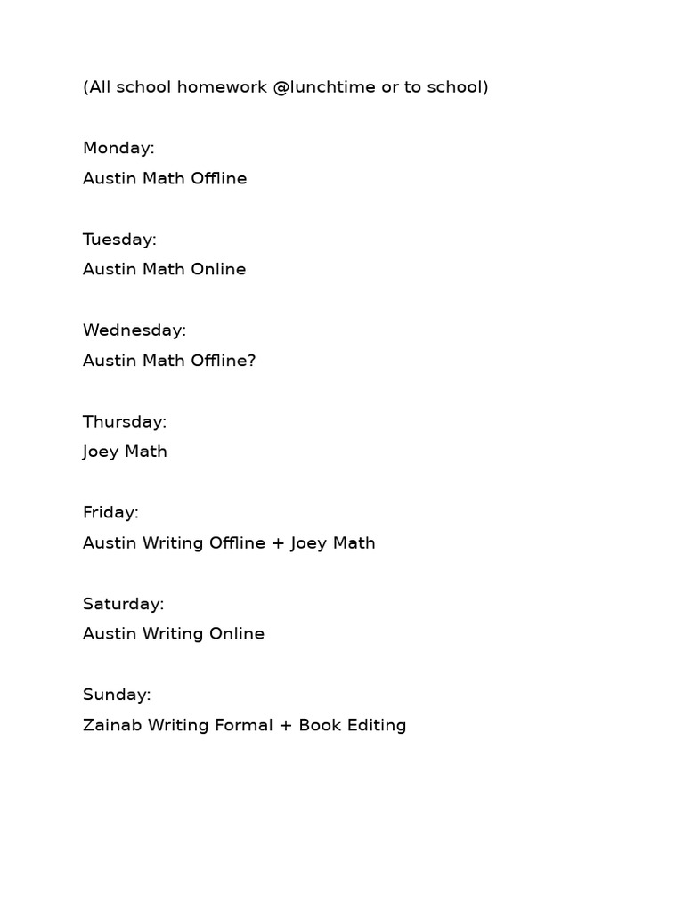 Homework Schedule | PDF