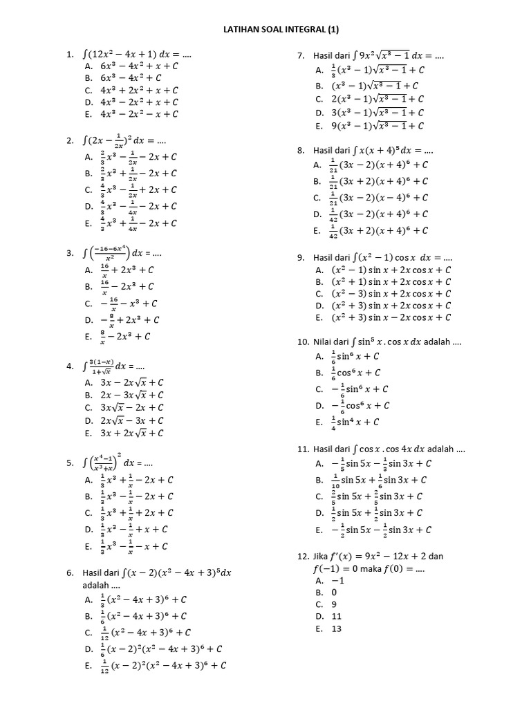 Latihan Soal Integral (1) - 102337 | PDF