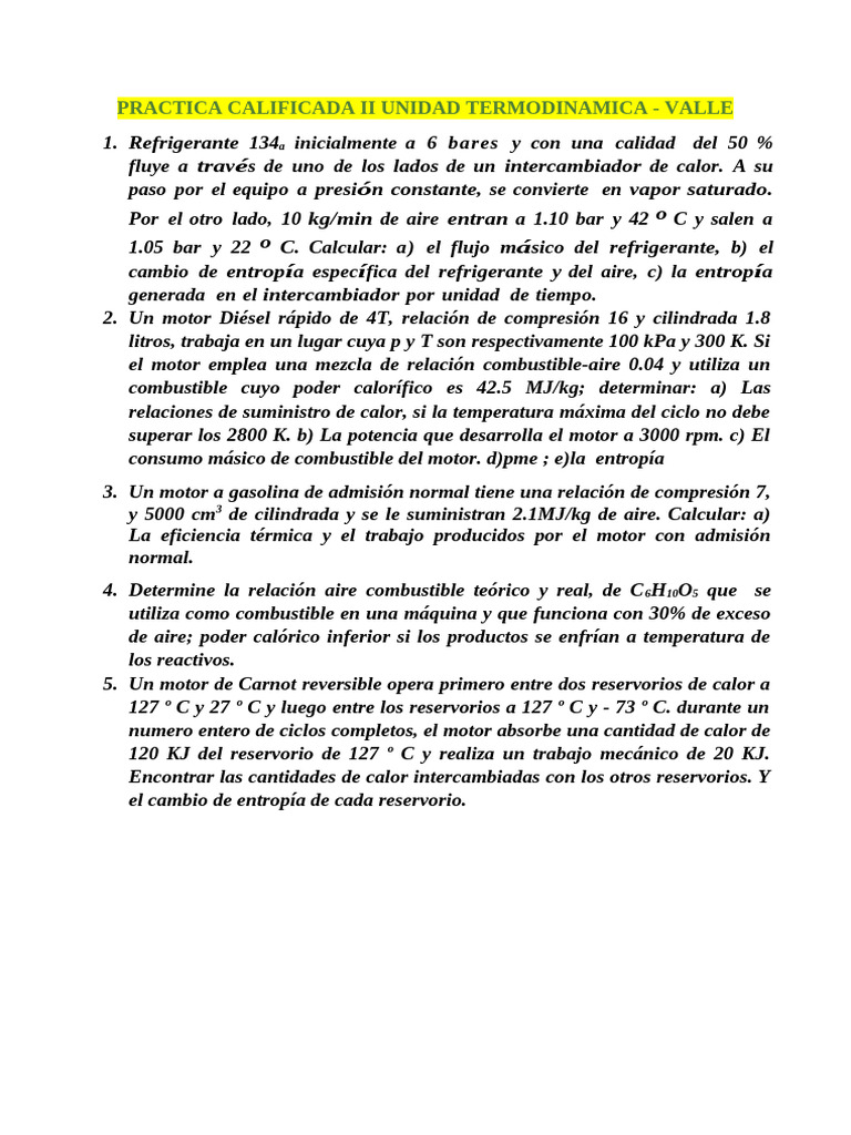 PRACTICA CALIFICADA II TERMO. - VALLE | PDF