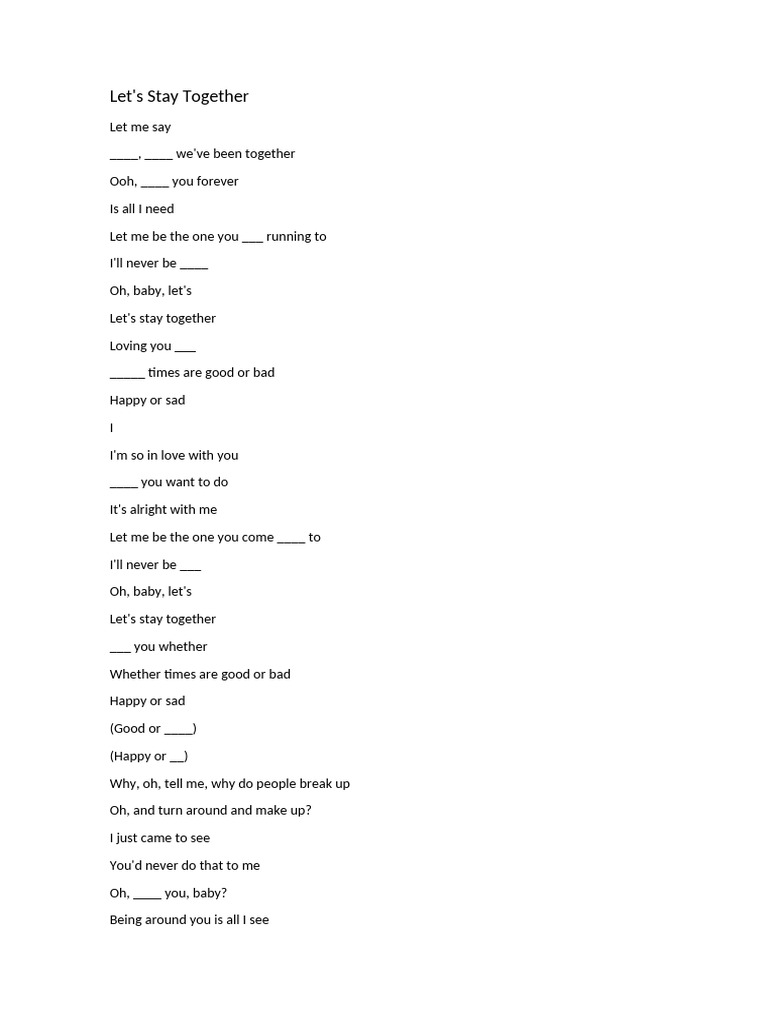 Let's Stay Together Lyrics Analysis | PDF
