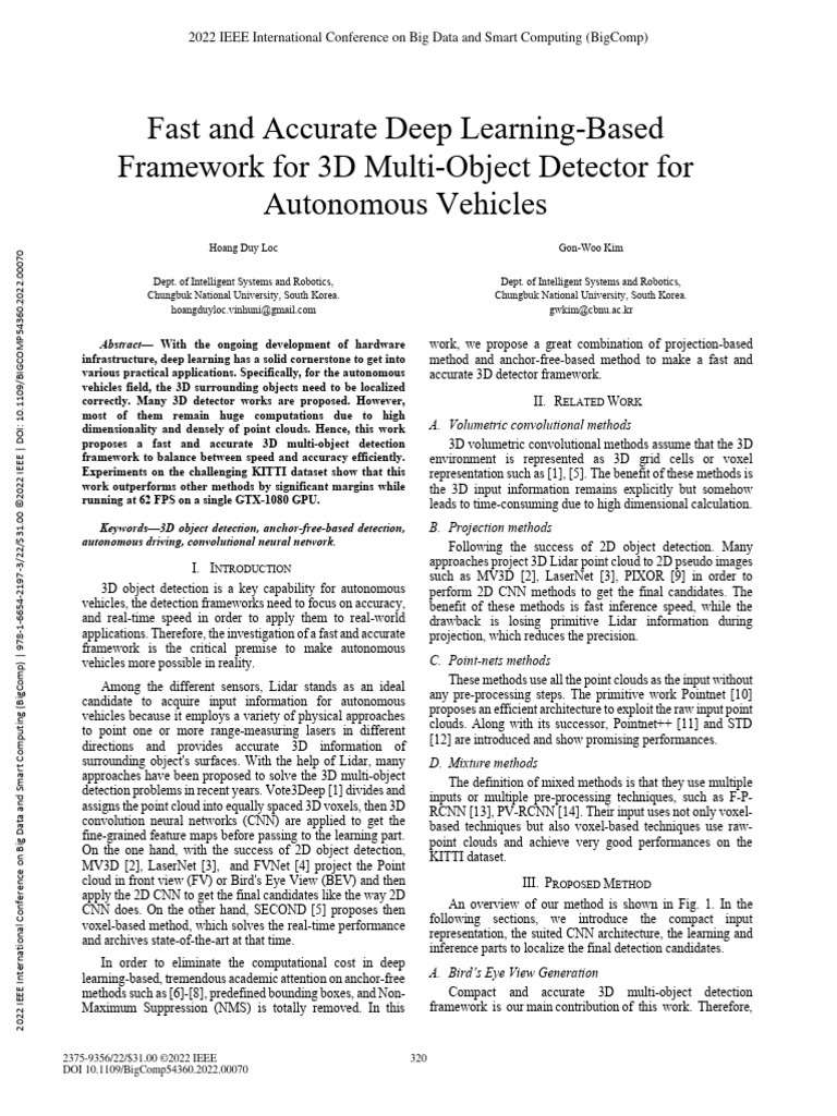 Fast And Accurate Deep Learning Based Framework For 3d Multi Object Detector For Autonomous