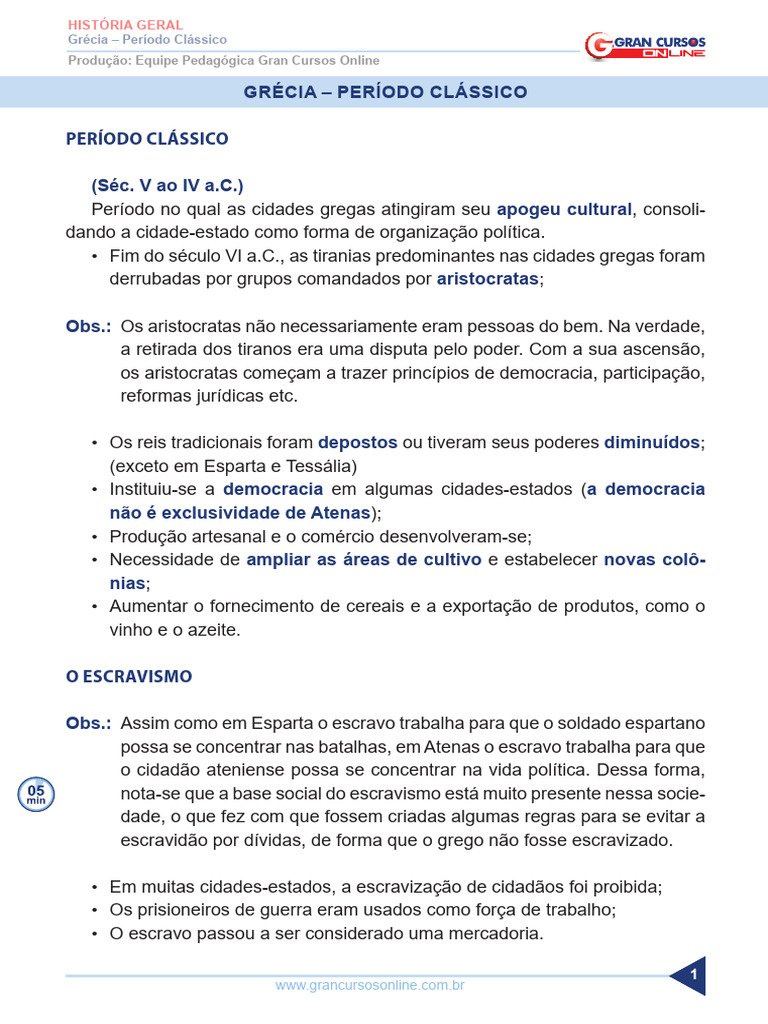 Aula 13 - Grécia - Período Clássico | PDF | Grécia Antiga | Esparta