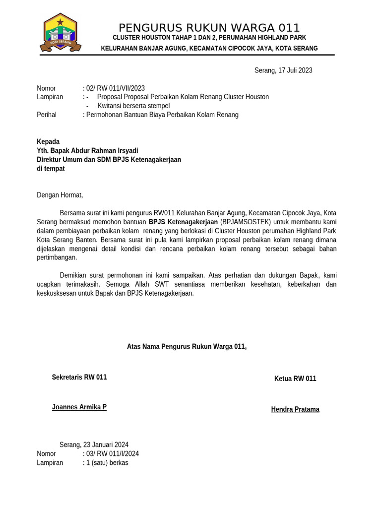 Surat RW Cluster Houston | PDF