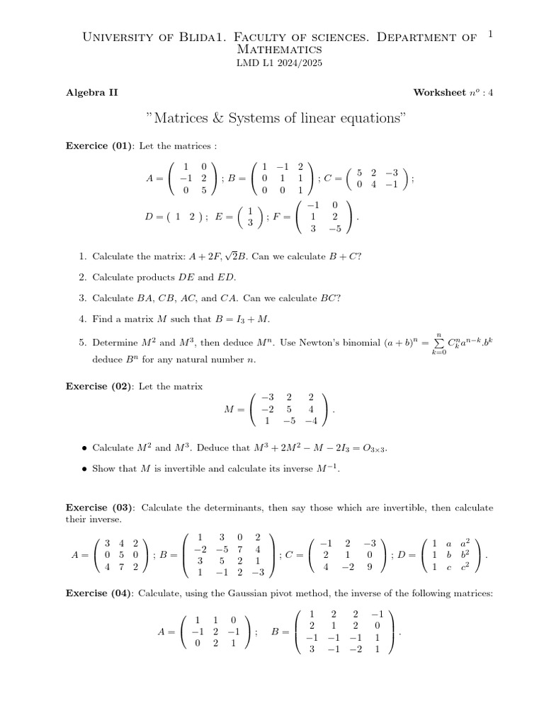 Matrices & Systems of Linear Equations - Copie | PDF | Matrix (Mathematics) | Operator Theory
