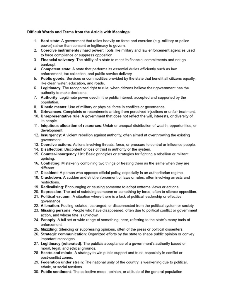 Glossary of Political Terms Explained | PDF | Rebellions | Political ...
