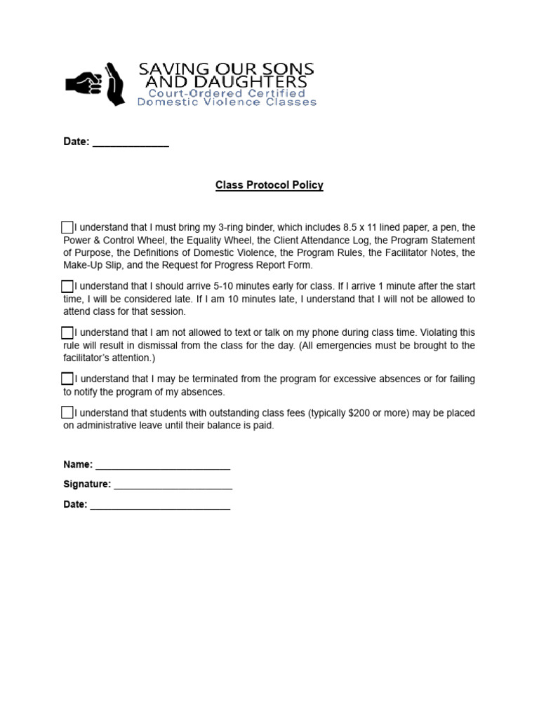 Class Protocol Policy Form | PDF