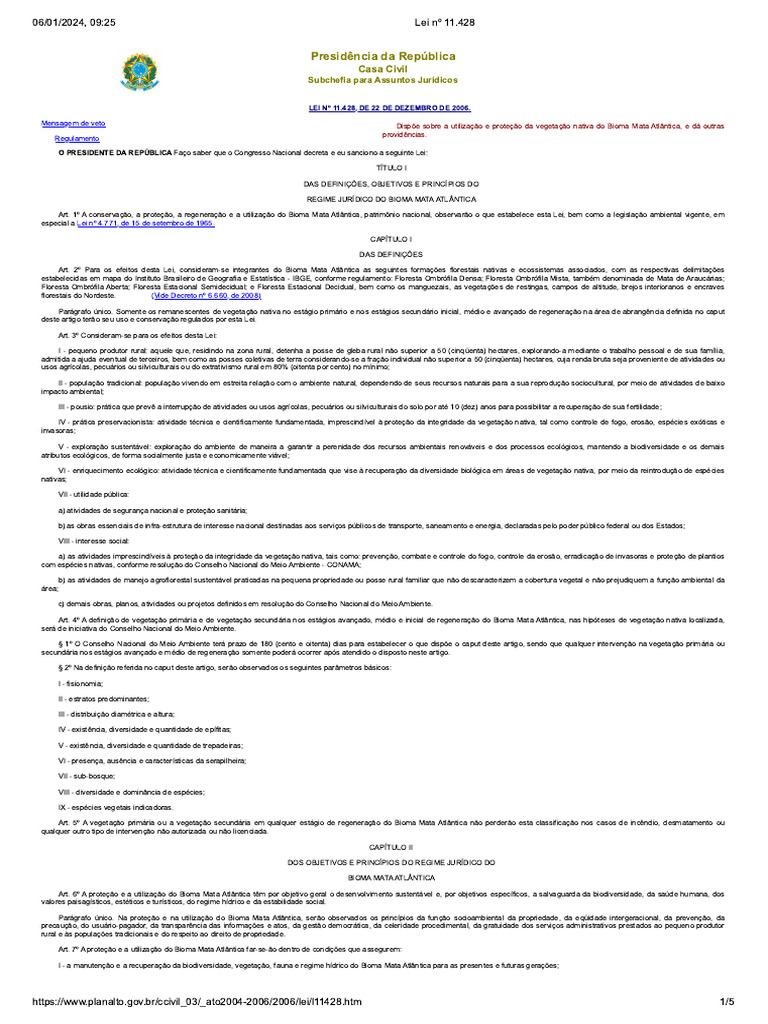 Lei Federal Nº 11428 2006 Lei Da Mata Atlântica | PDF