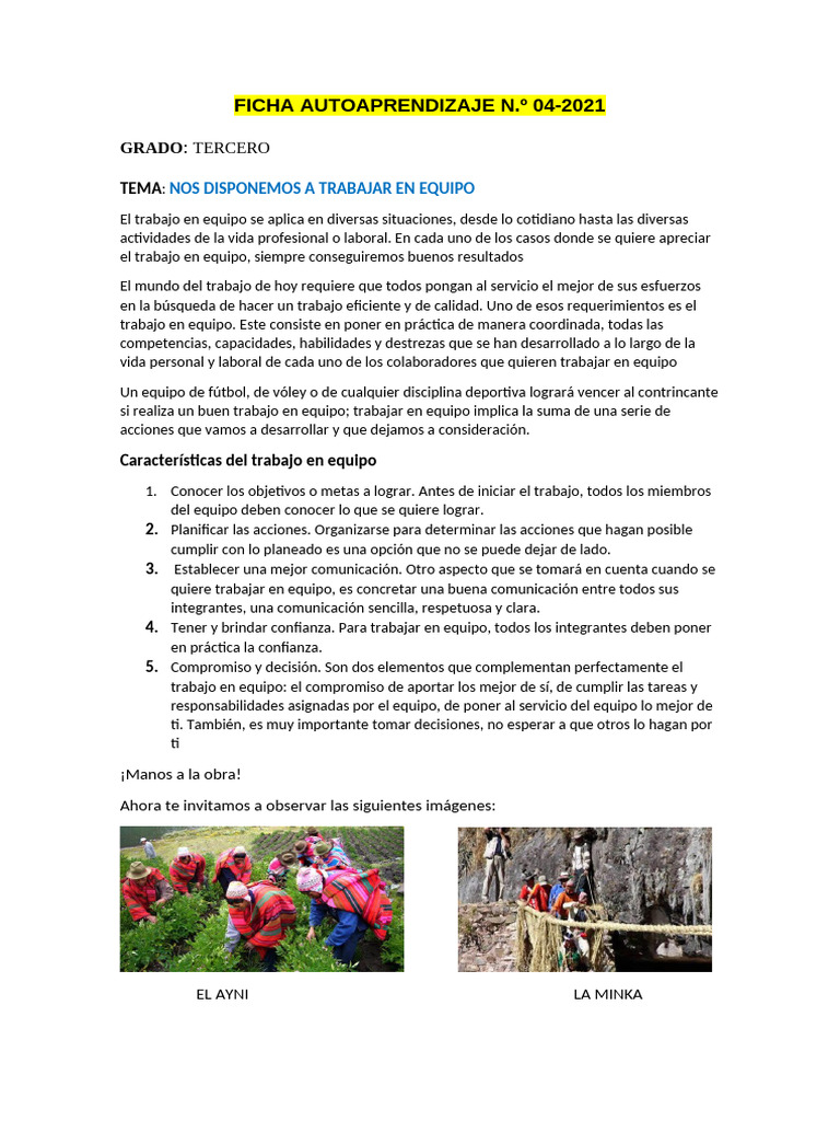 Ficha Autoaprendizaje Nº04 Tercero | PDF | Planificación