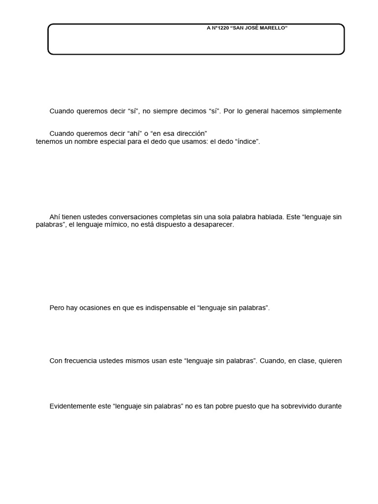 Lectura N°2-Nuestro Lenguaje Mímico-3°-Sjm-2021 | PDF