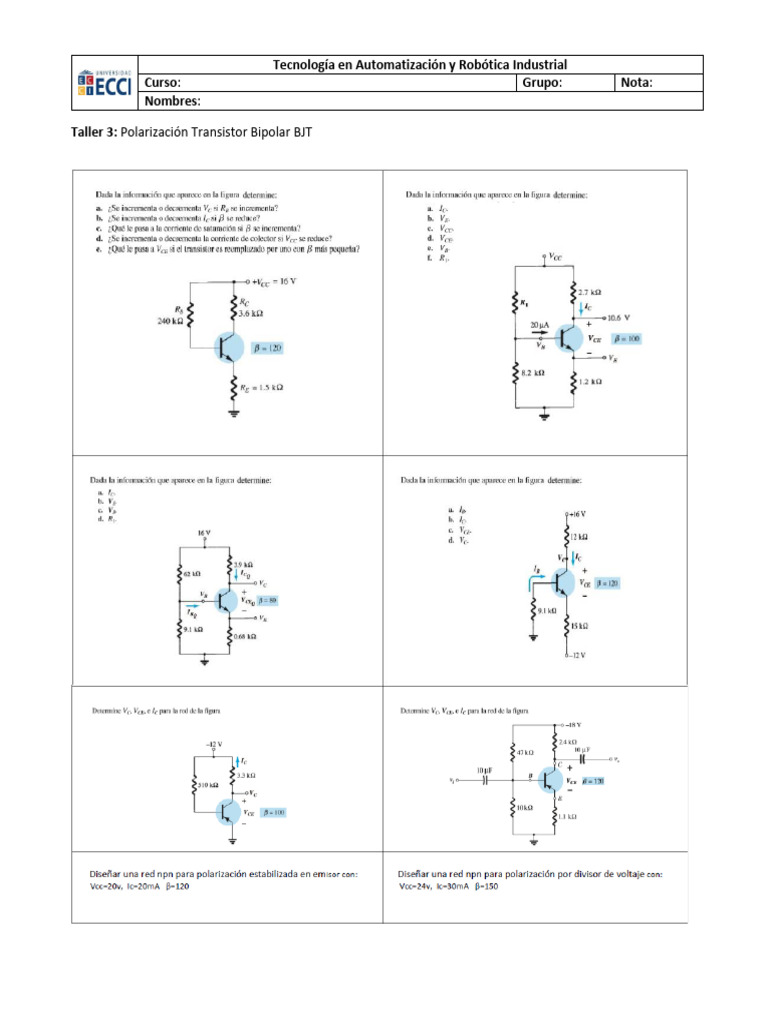 Taller 3. Polarización transistor BJT | PDF