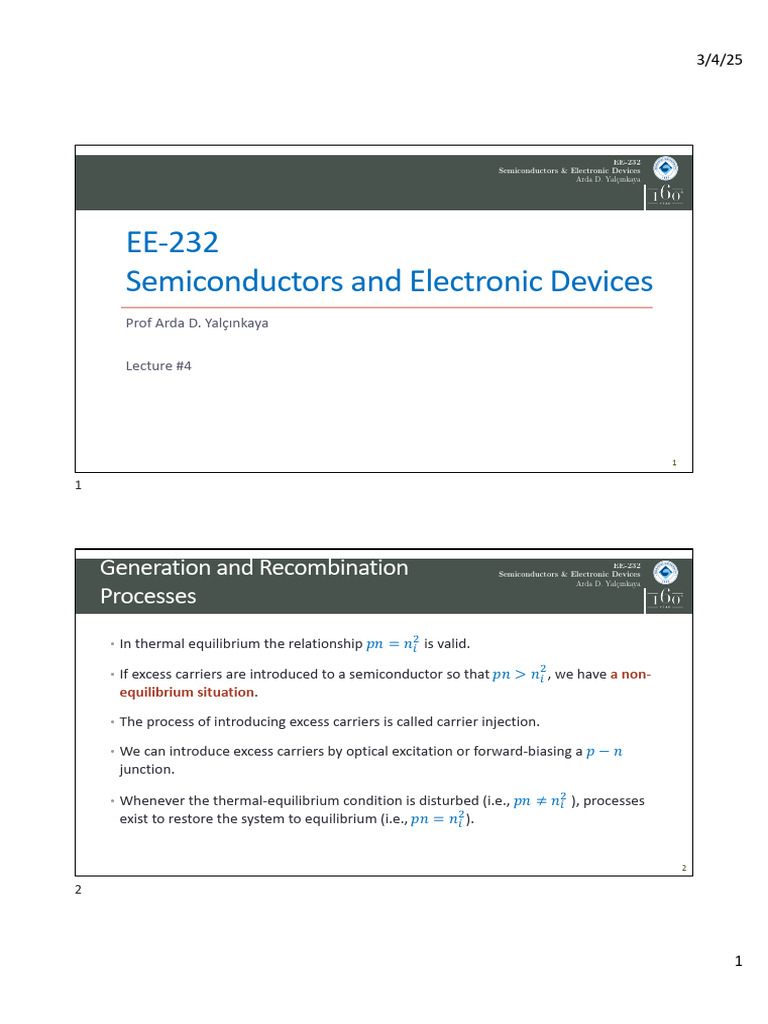 EE232 Lecture4 | PDF | Electron Hole | Physical Chemistry