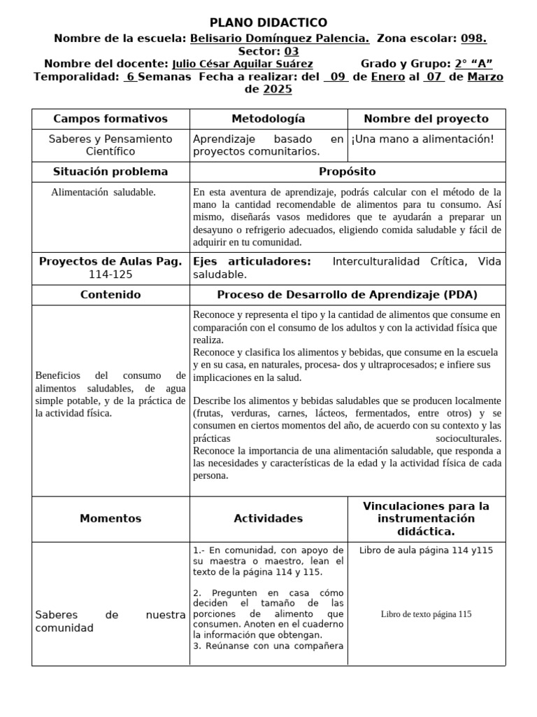 PLANO DIDACTICO 4 | PDF | Alimentos | Percepción