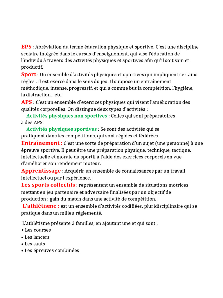 Définition de l'EPS en éducation sportive | PDF