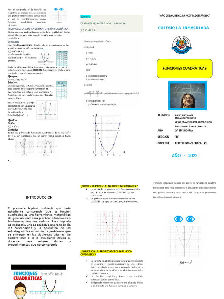 Triptico Funcion Cuadratica Corregido | PDF | Función (Matemáticas) | Álgebra abstracta