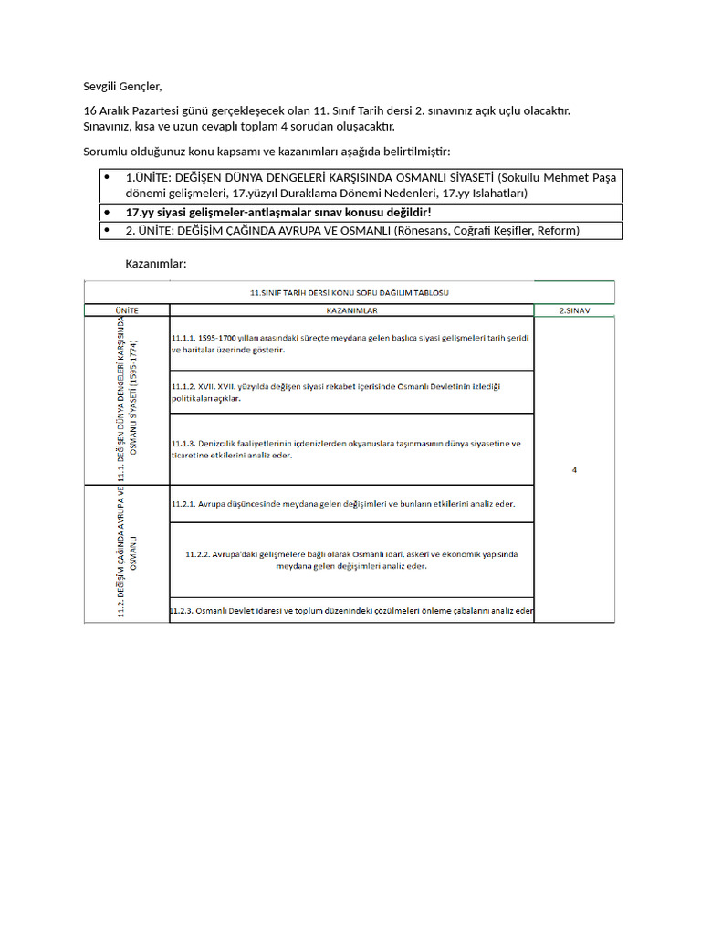 11.sinif Tarih Dersi 2.sinav Konu Kapsami | PDF