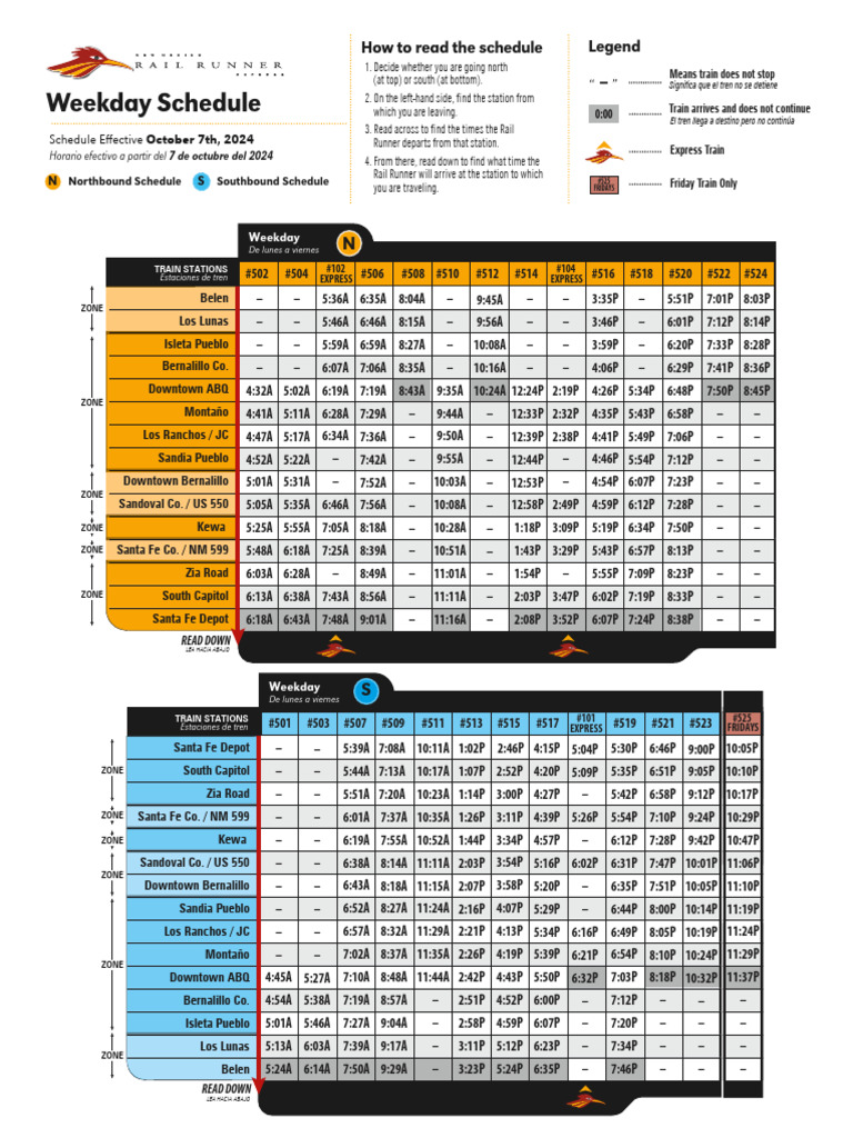 Weekday-Train-Schedule-10-7-24 (1) | PDF | Albuquerque | Passenger Rail ...