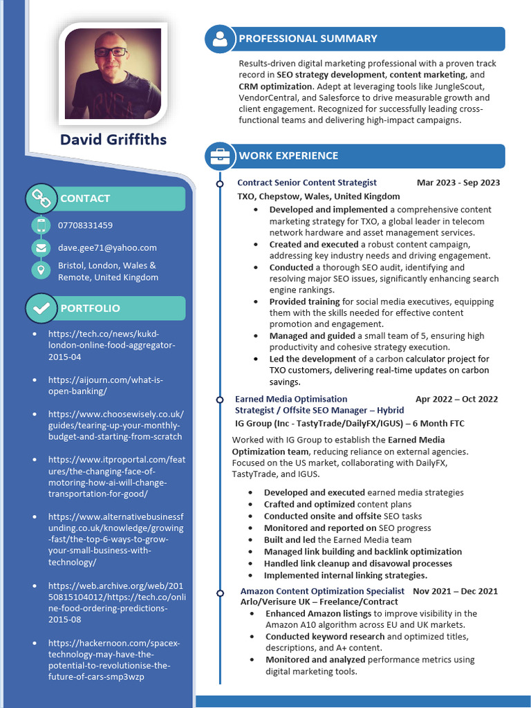 David Griffiths Revised CV | PDF | Search Engine Optimization | Marketing