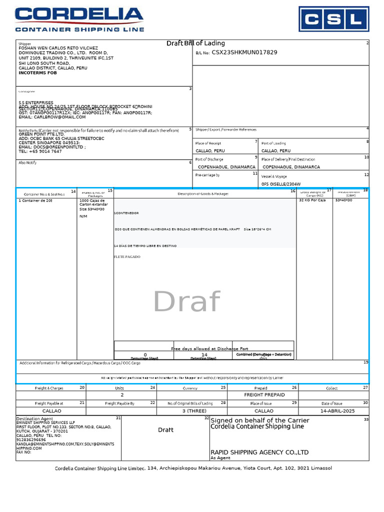 Bill of Lading | PDF | Freight Transport | Supply Chain Management