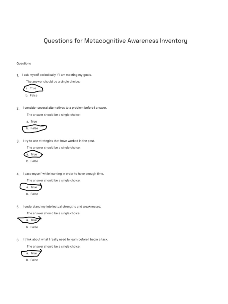 Metacognitive Awareness Self-Assessment | PDF | Cognitive Psychology ...
