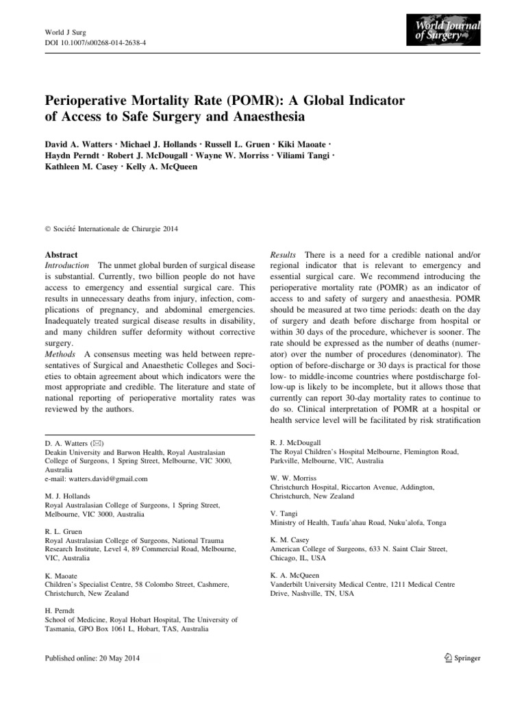 Measuring Perioperative Mortality Rate (POMR) | PDF | Surgery | Anesthesia
