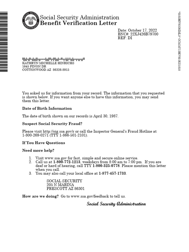 Benefit Verification Letter | PDF