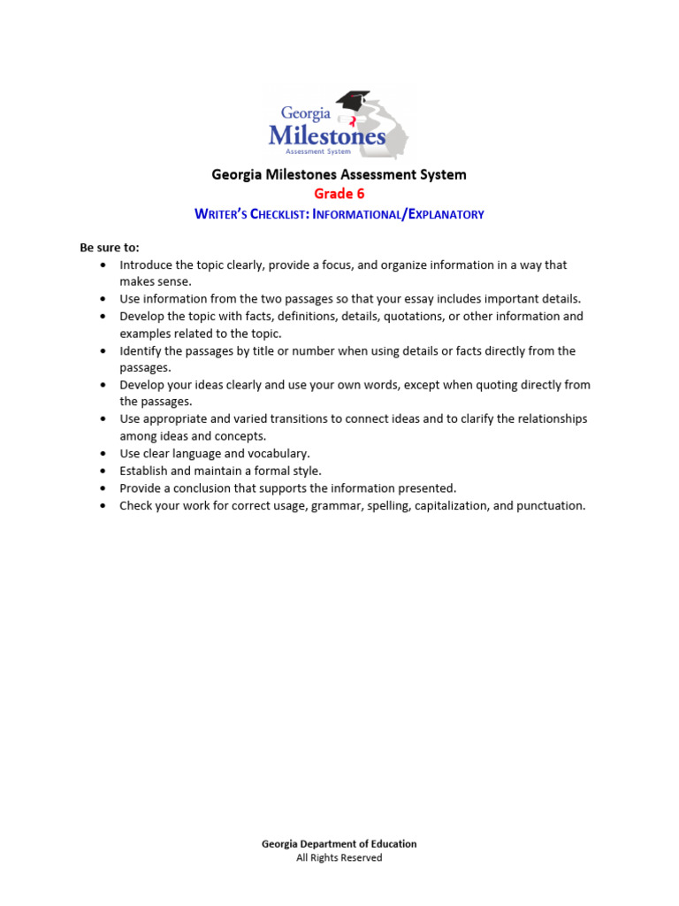 Grade 6 Writer’s Checklist for Informational_Explanatory Writing | PDF