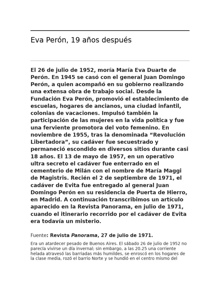 Biografía de Eva Duarte de Perón | PDF