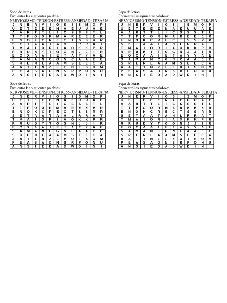 Sopa de letras: ansiedad y estrés | PDF