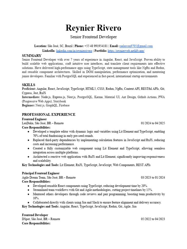 Senior Frontend Developer Resume | PDF | Java Script | World Wide Web