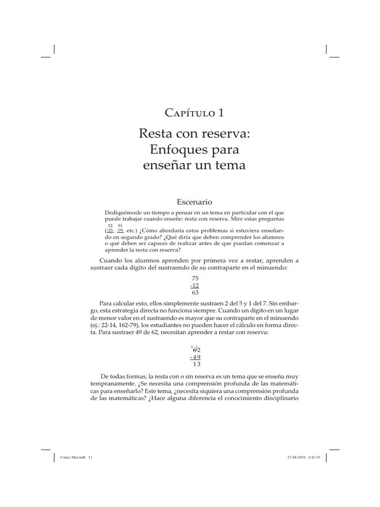 Liping Ma. Conocimiento Resta Con Reserva Enfoques para Enseñar Un Tema ...